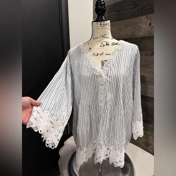 Chelsea & Theodore | Tops | Nwt Chelsea Theodore Striped Lace Trim ...